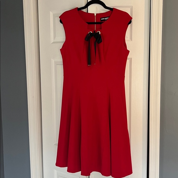 Karl Lagerfeld | Dresses | Karl Lagerfeld Vibrant Red Dress With Black ...